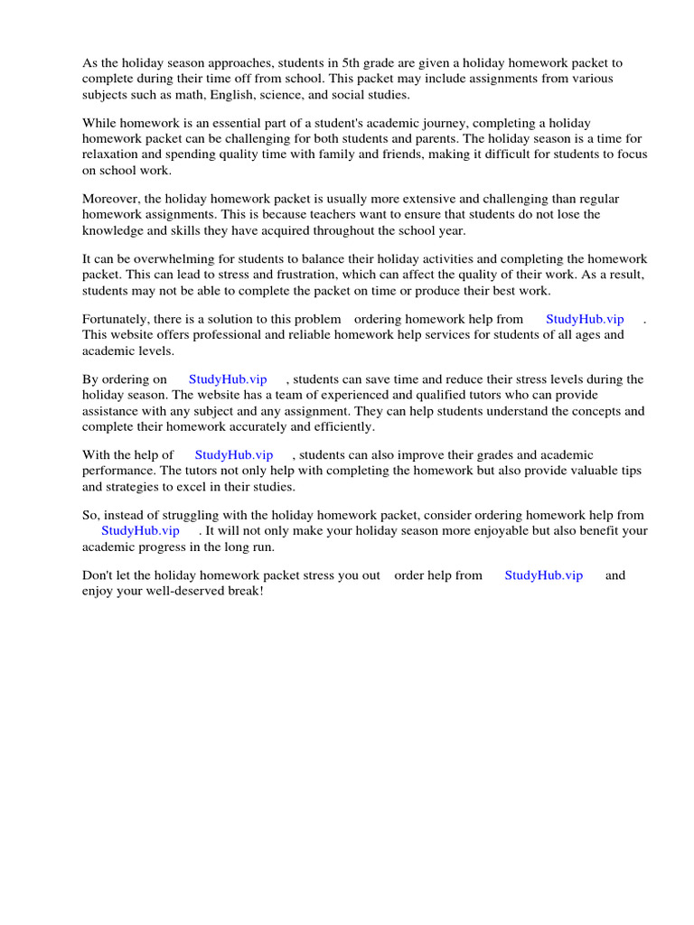 5th Grade Holiday Homework Packet | PDF | Homework | Safari (Web Browser)