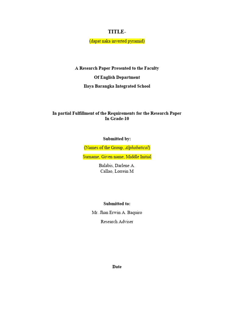 Grade 10 Group Research Paper Template | PDF | Quantitative Research ...