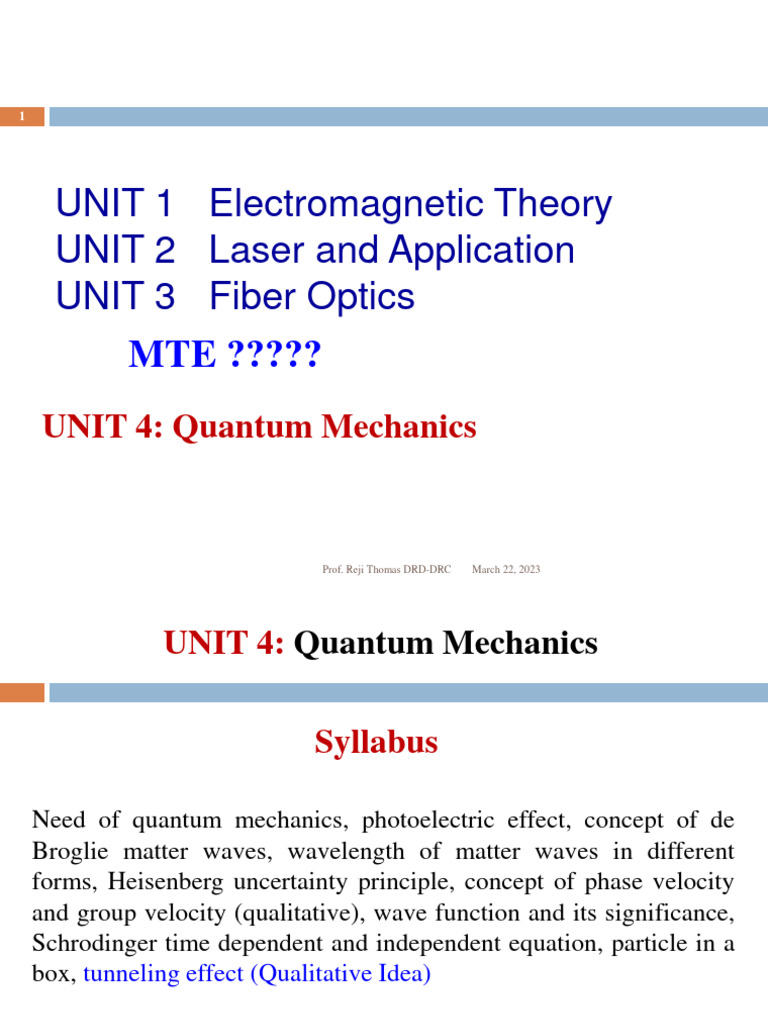 PHY110-UNIT_4_Lecture 1-RT22648 | PDF | Photoelectric Effect | Quantum ...