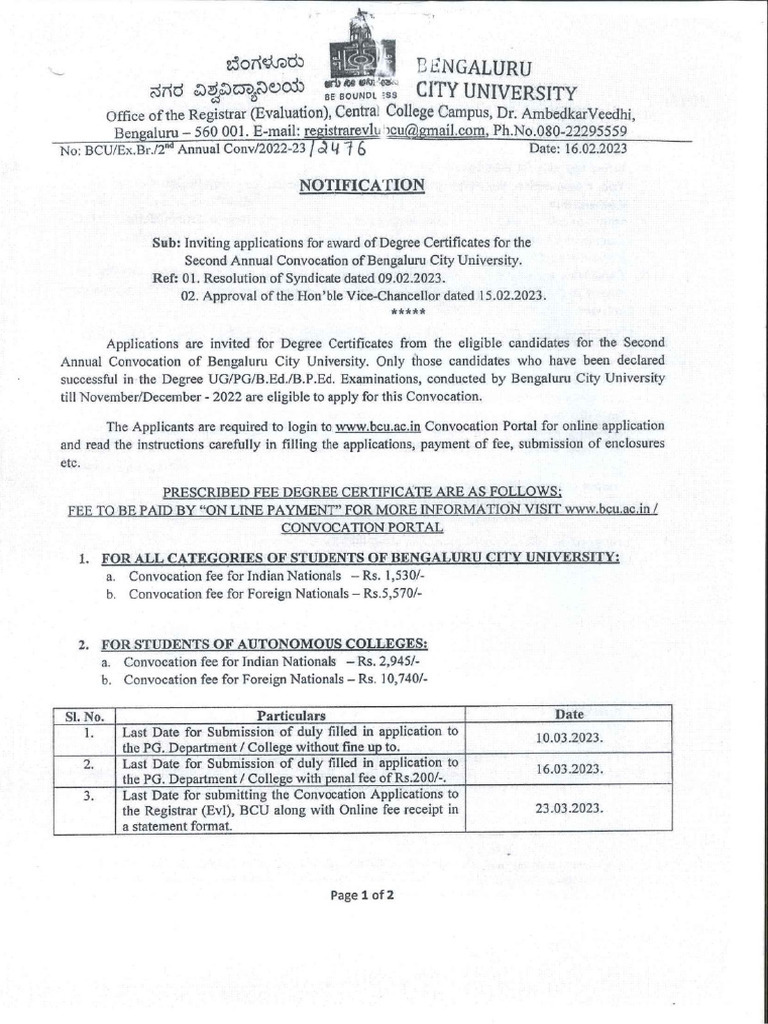 BCU 2ndAnnualConvocation Notification | PDF