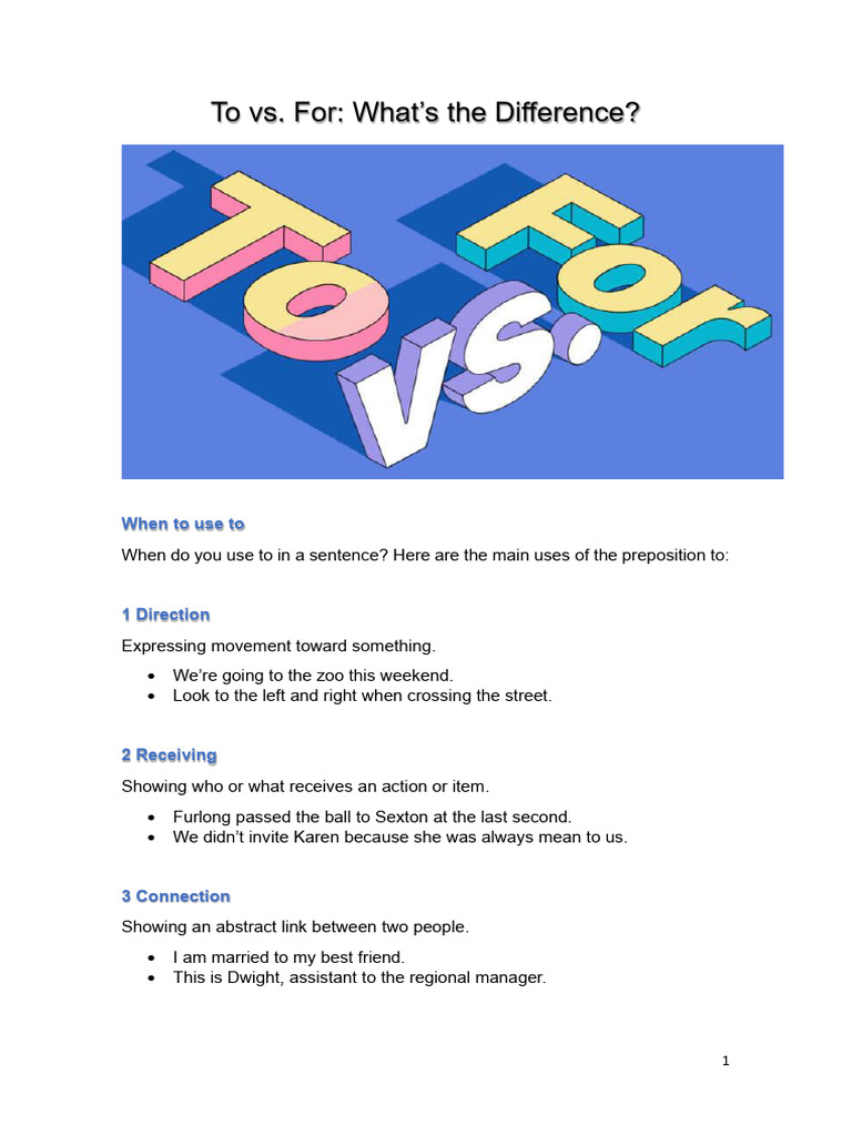 To vs. For_ What’s the Difference | PDF | Word | Verb