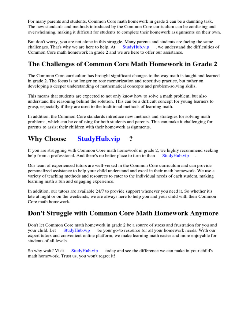 Common Core Math Homework Grade 2 | PDF | Worksheet | Homework