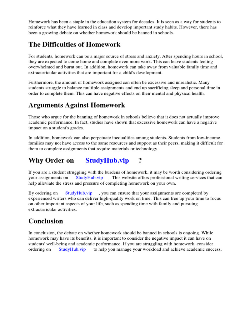 Should Homework Be Banned in Schools Against | PDF | Homework | Learning