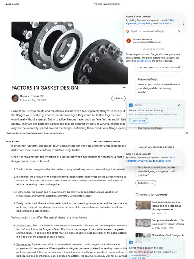 Factors in Gasket Design | PDF | Stress (Mechanics) | Mechanical Engineering
