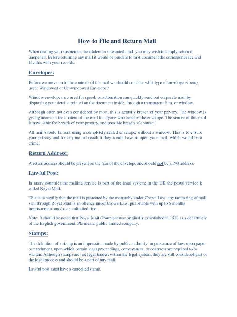 How to Return Unwanted Mail Safely | PDF | Mail | Envelope