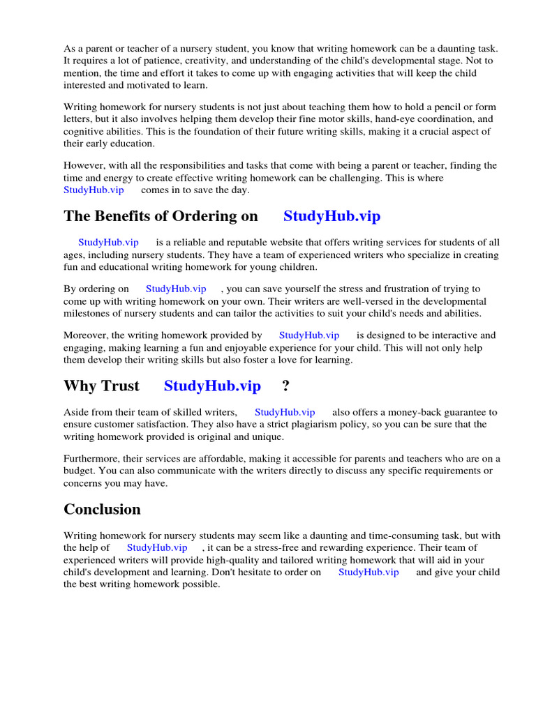 Writing Homework Nursery | PDF | Homework | Kindergarten