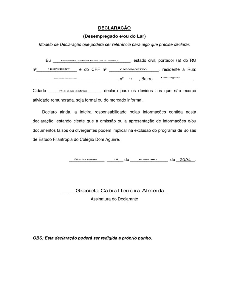 Modelo de Declaracao | PDF