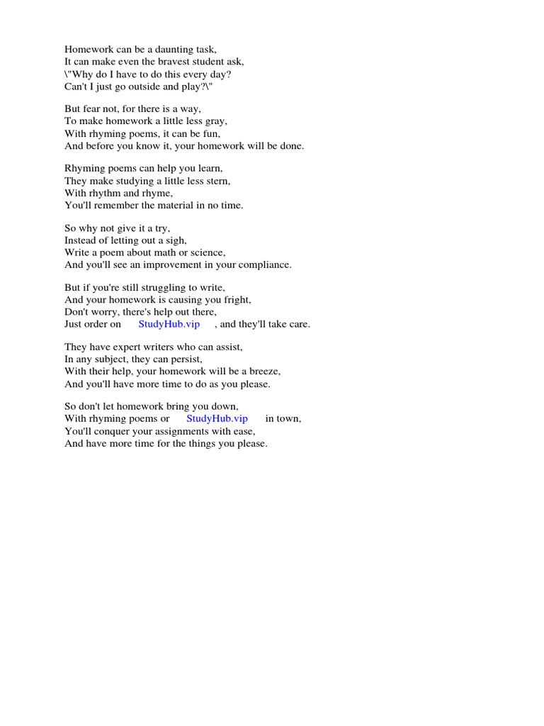 Homework Rhyming Poems | PDF | Poetry