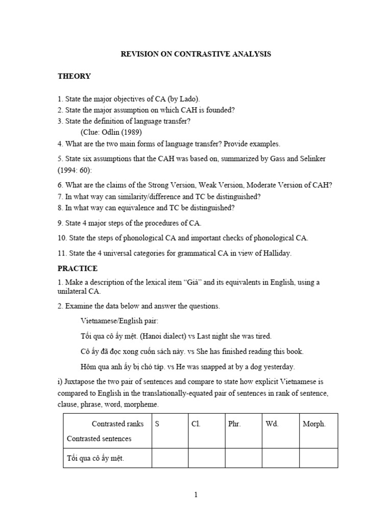 Revision On Contrastive Analysis 2023 Daklak | PDF | Word | Semantic Units Revision On Contrastive Analysis 2023 Daklak | PDF | Word | Semantic Units