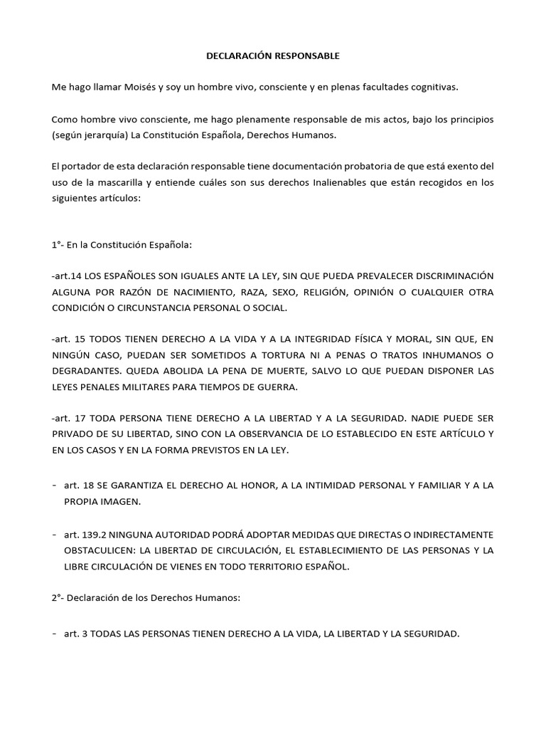 Modelo Declaracion Responsable. | Descargar gratis PDF | Libertad ...