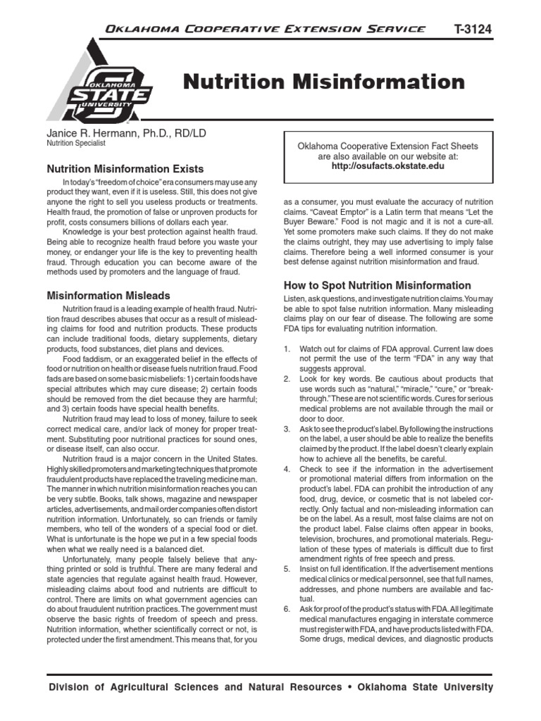 Nutrition Misinformation T 3124 | PDF | Food And Drug Administration ...