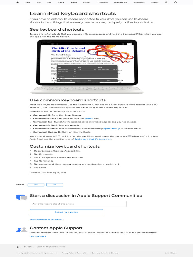 Learn Ipad Keyboard Shortcuts - Apple Support | PDF | Computer Keyboard | I Pad