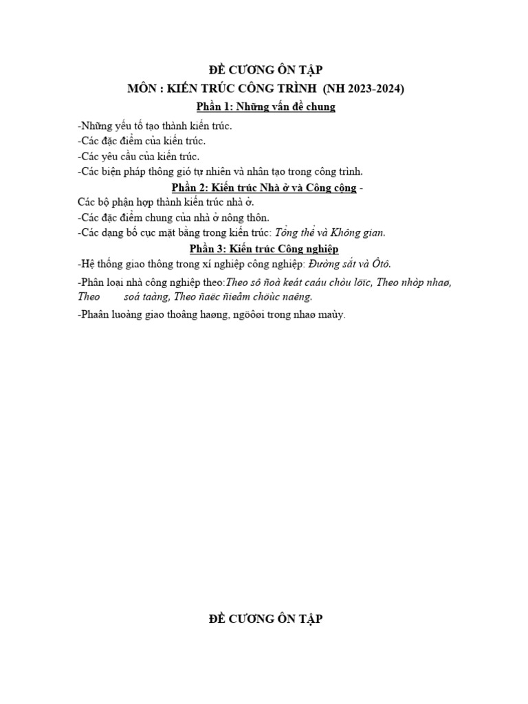 De Cuong On Tap KTCT 2023 2024 | PDF