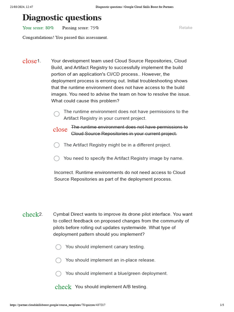 Google Cloud CI/CD Diagnostic Questions | PDF | Disaster Recovery ...