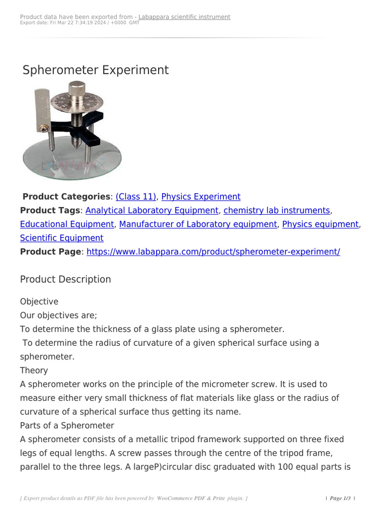 Spherometer Experiment | PDF | Sphere