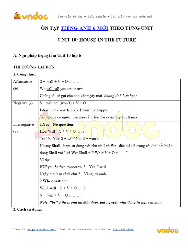 Bai Tap Tieng Anh Lop 6 Chuong Trinh Moi Unit 10 Our Houses in The Future So 1 | PDF