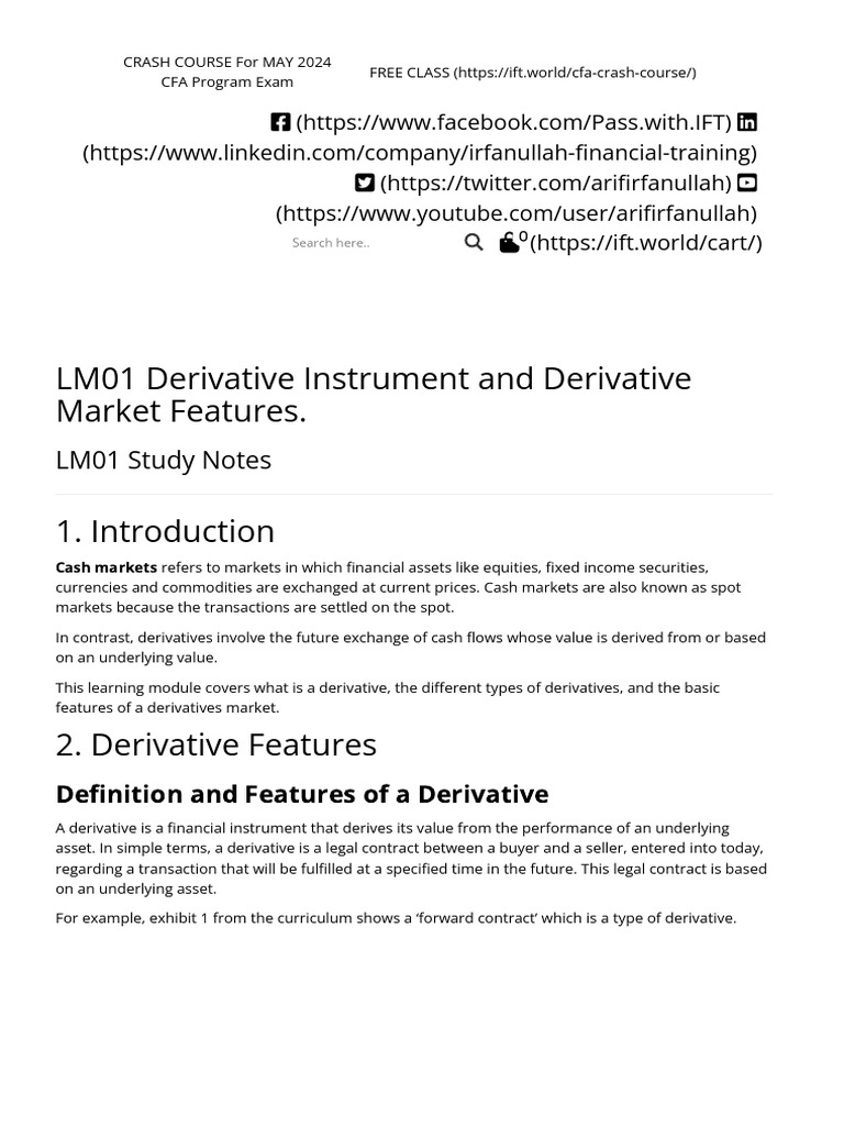LM01 Study Notes - IFT World | PDF | Derivative (Finance) | Over The ...