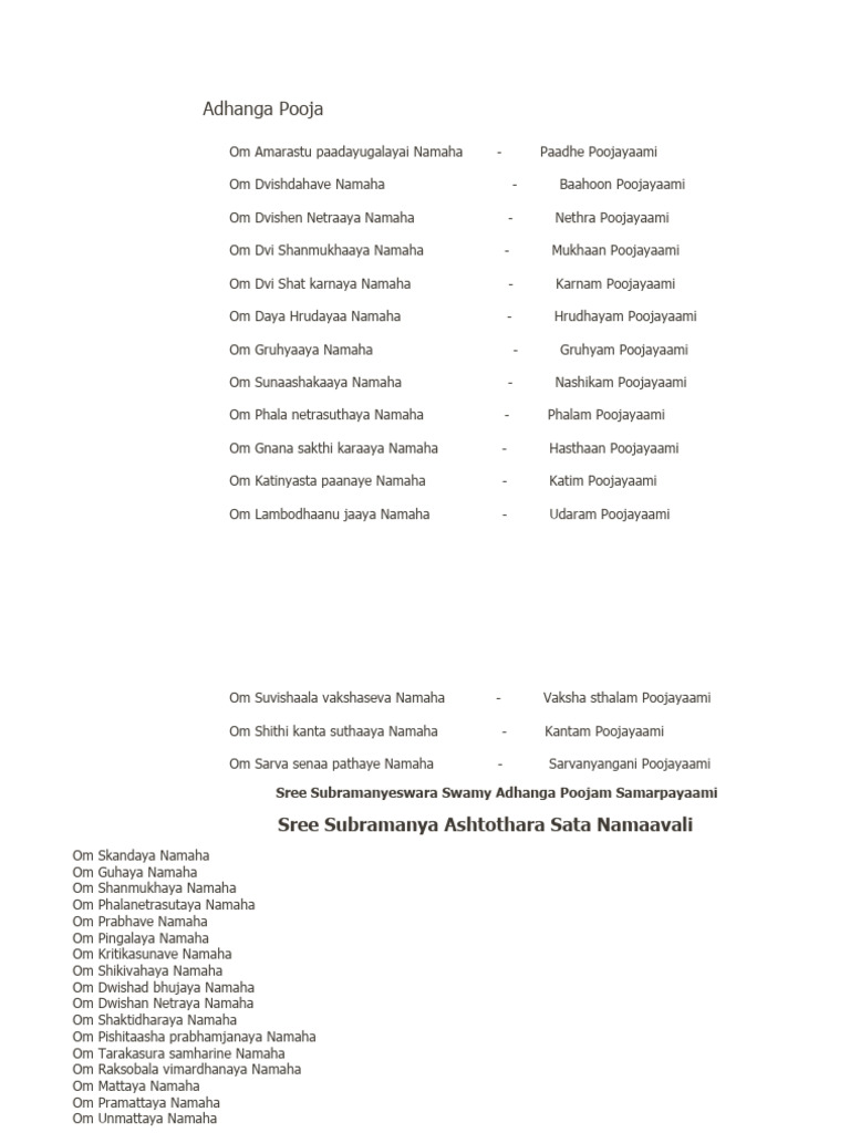 Subramaniam Swami Pooja | PDF