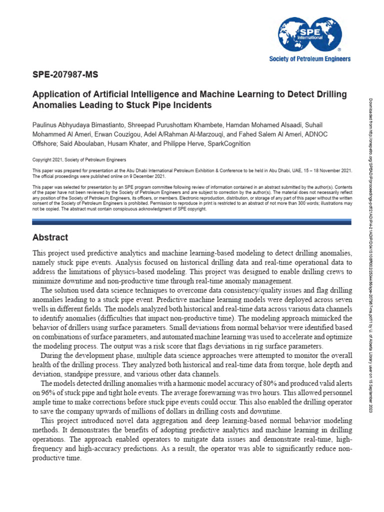 2021-Application of Artificial Intelligence and Machine Learning To Detect DrillingAnomalies ...