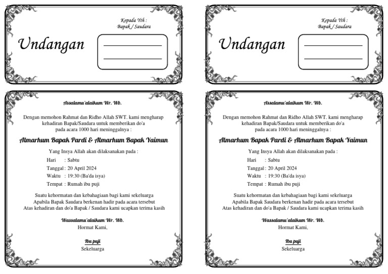 Undangan Yasin Dan Tahlil | PDF