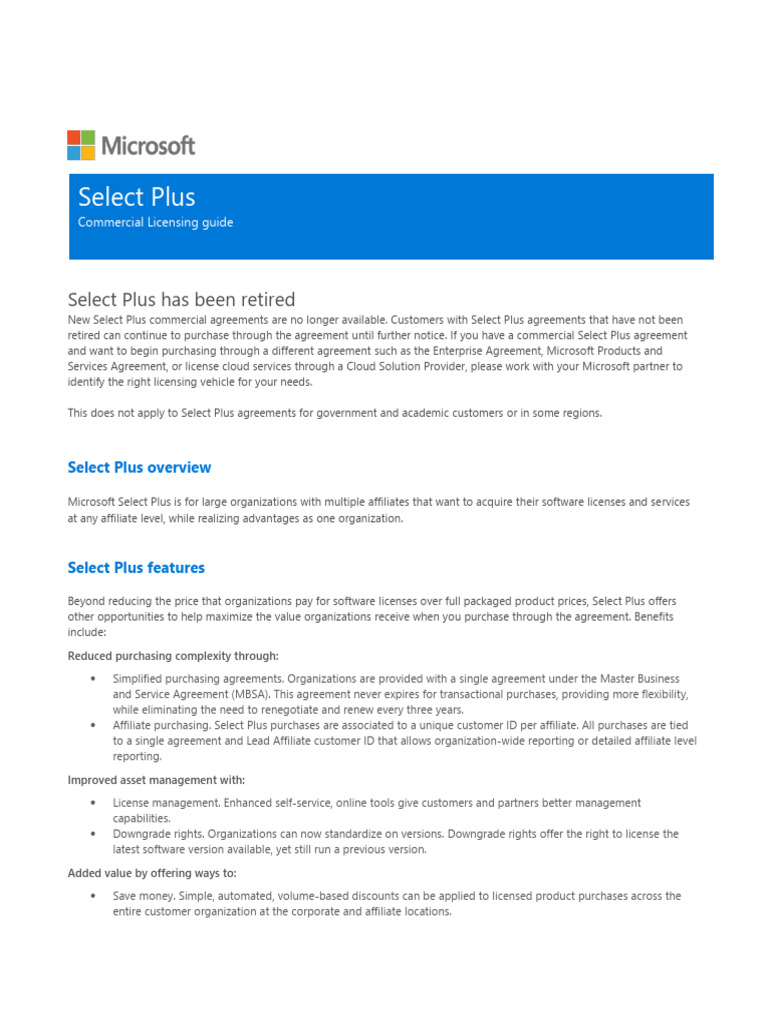 Microsoft Select Plus Licensing Update | PDF | Computing | Business