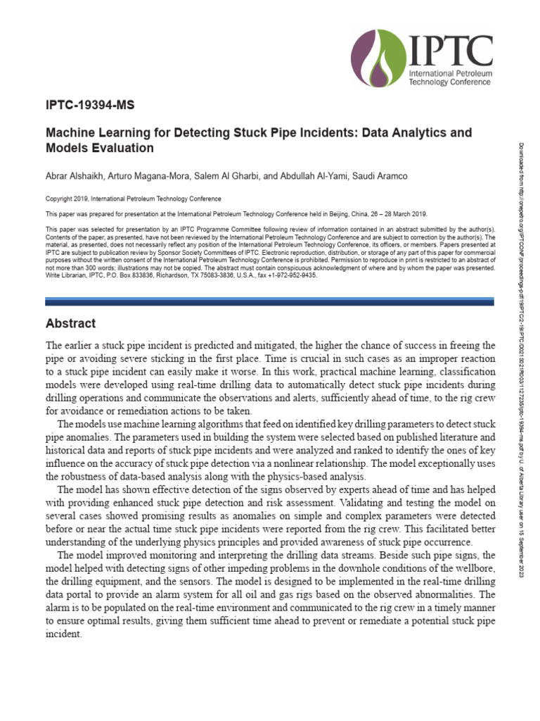 2019-Machine Learning for Detecting Stuck Pipe Incidents Data Analytics and Models Evaluation ...