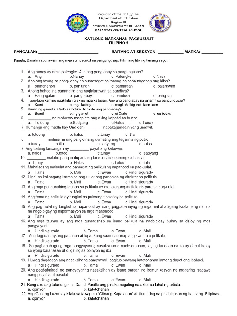 Q3-PERIODICAL-TEST-FILIPINO-2023-2024 | PDF