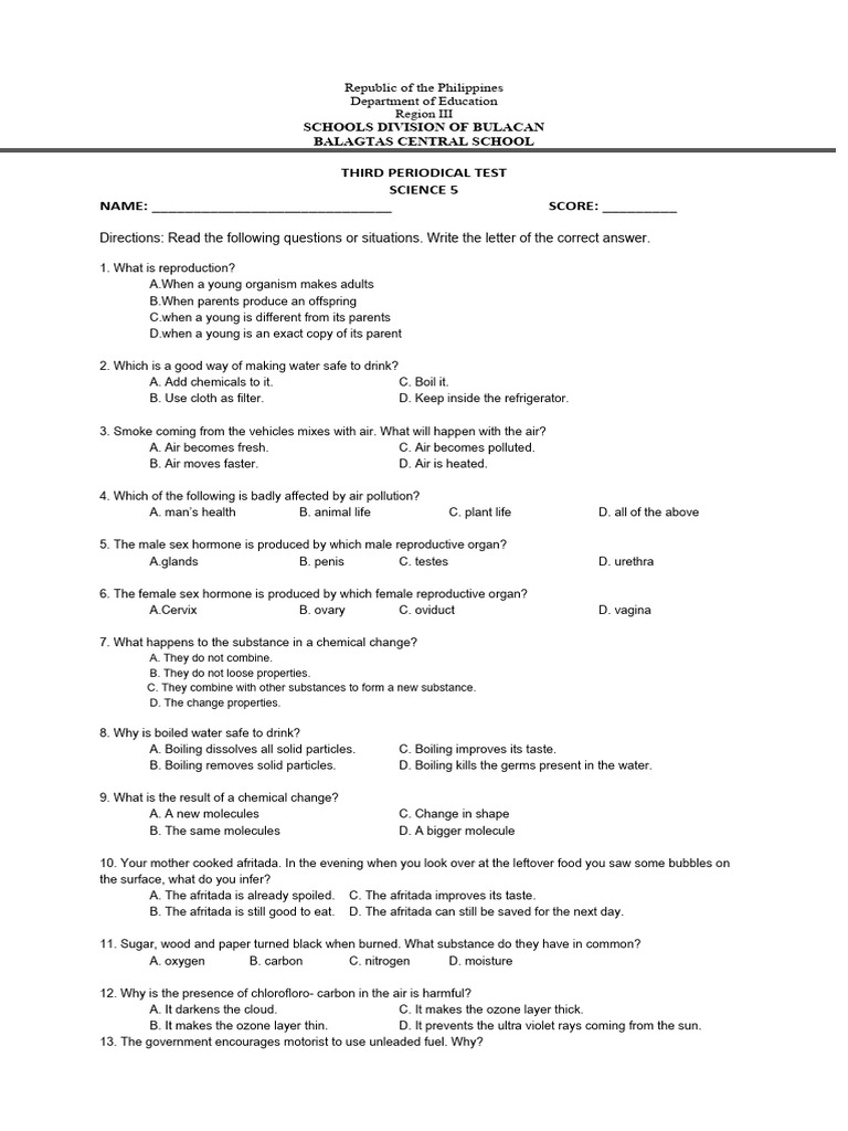 Q3 Periodical Test Science5 2023 2024 | PDF | Electricity | Light