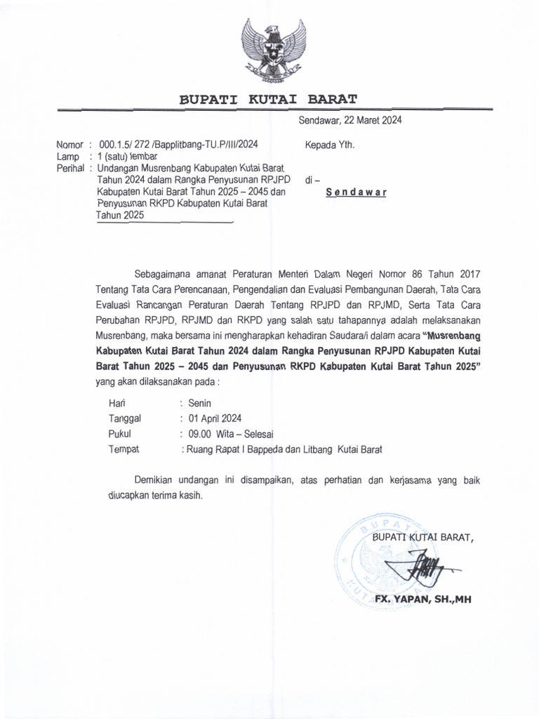 Daftar Undangan Musrenbang Kutai Barat 2024 | PDF
