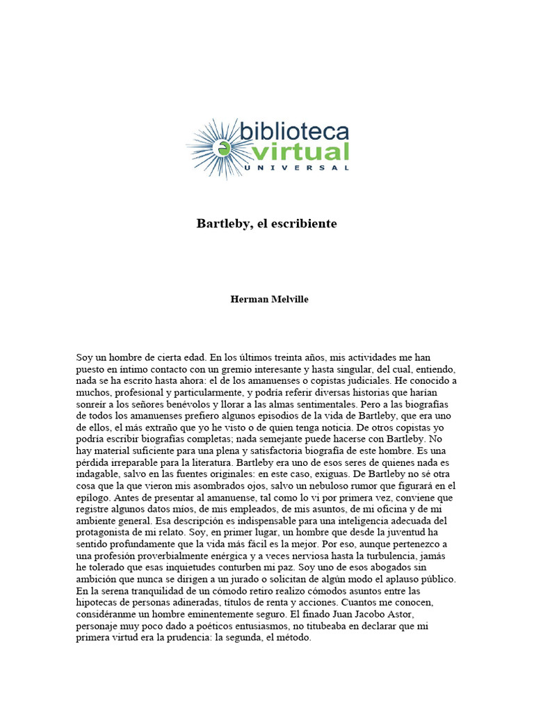 Bartleby, El Escribiente | Descargar gratis PDF | Bartleby, The Scrivener