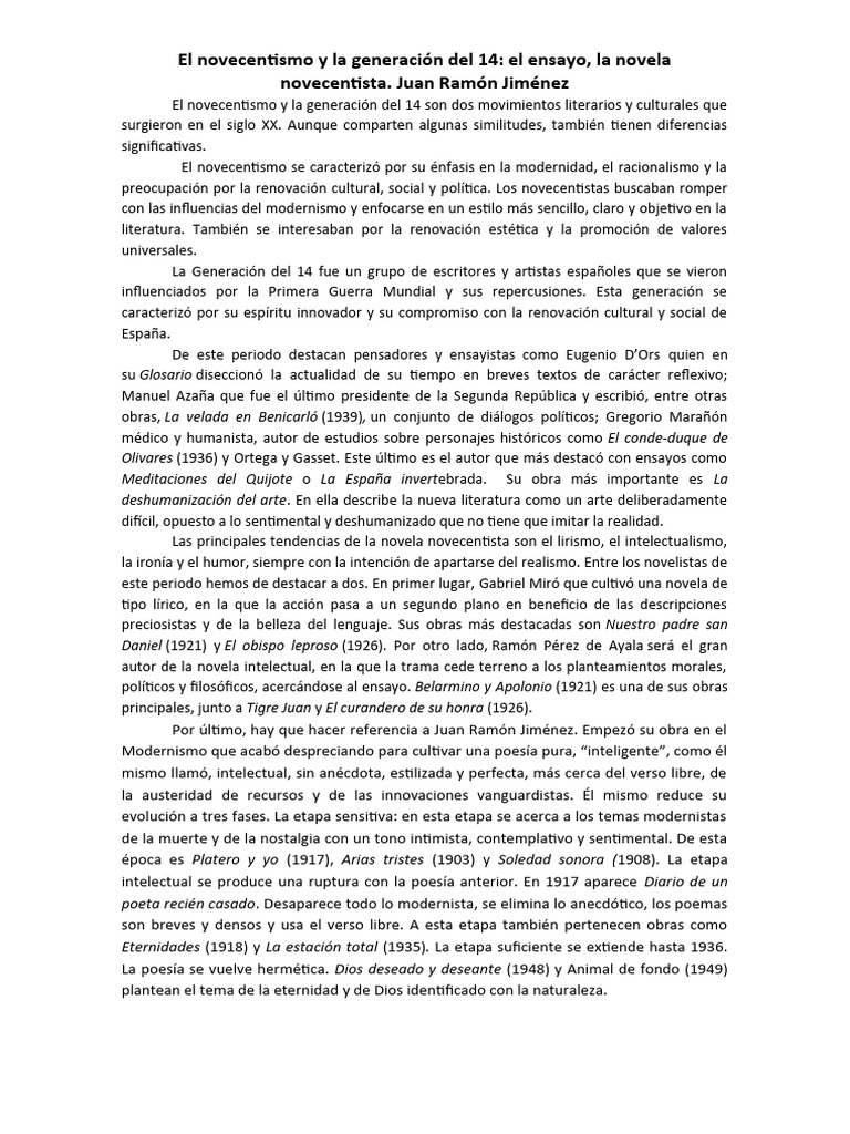 3-El Novecentismo y La Generación Del 14. | PDF