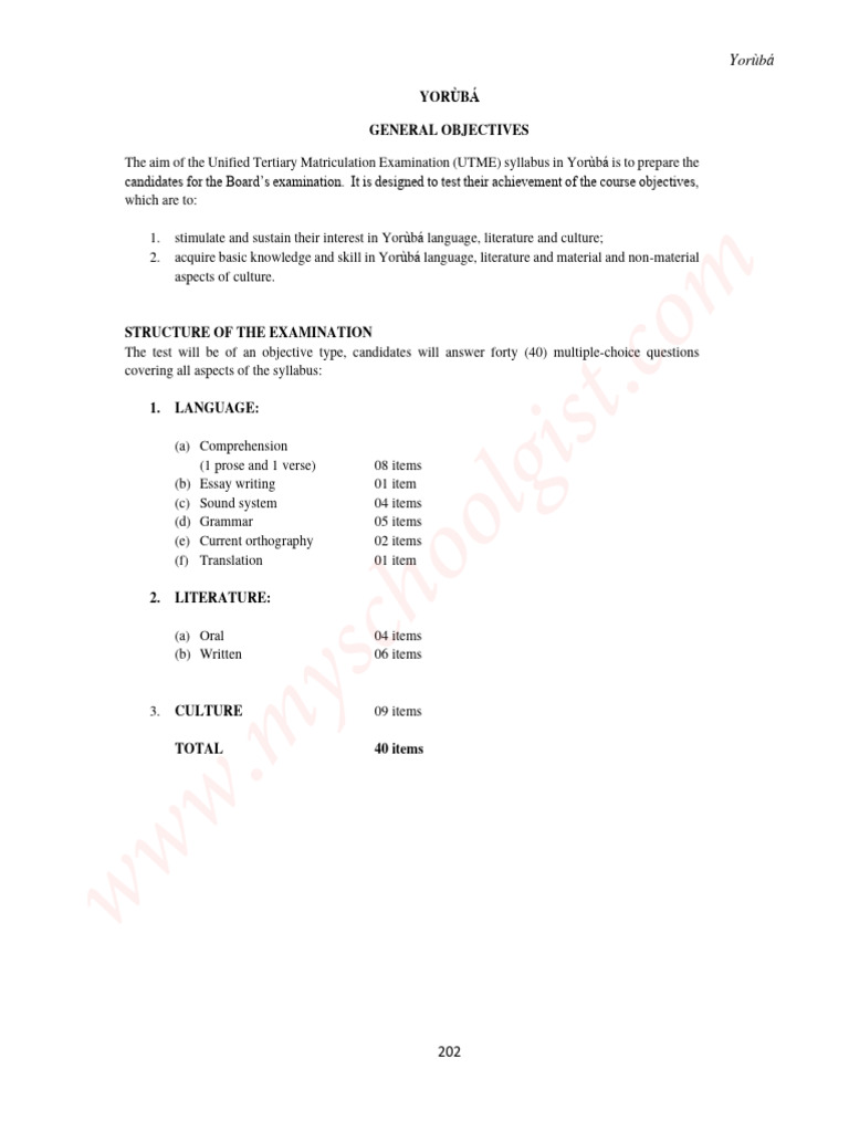 Yoruba Grammar and Exam Structure | PDF | Word | Human Communication