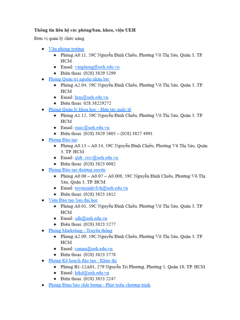 TỔNG HỢP VỀ PHÒNG BAN UEH | PDF
