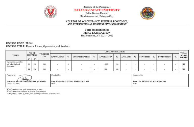 TOS - PE 101 Finals | PDF