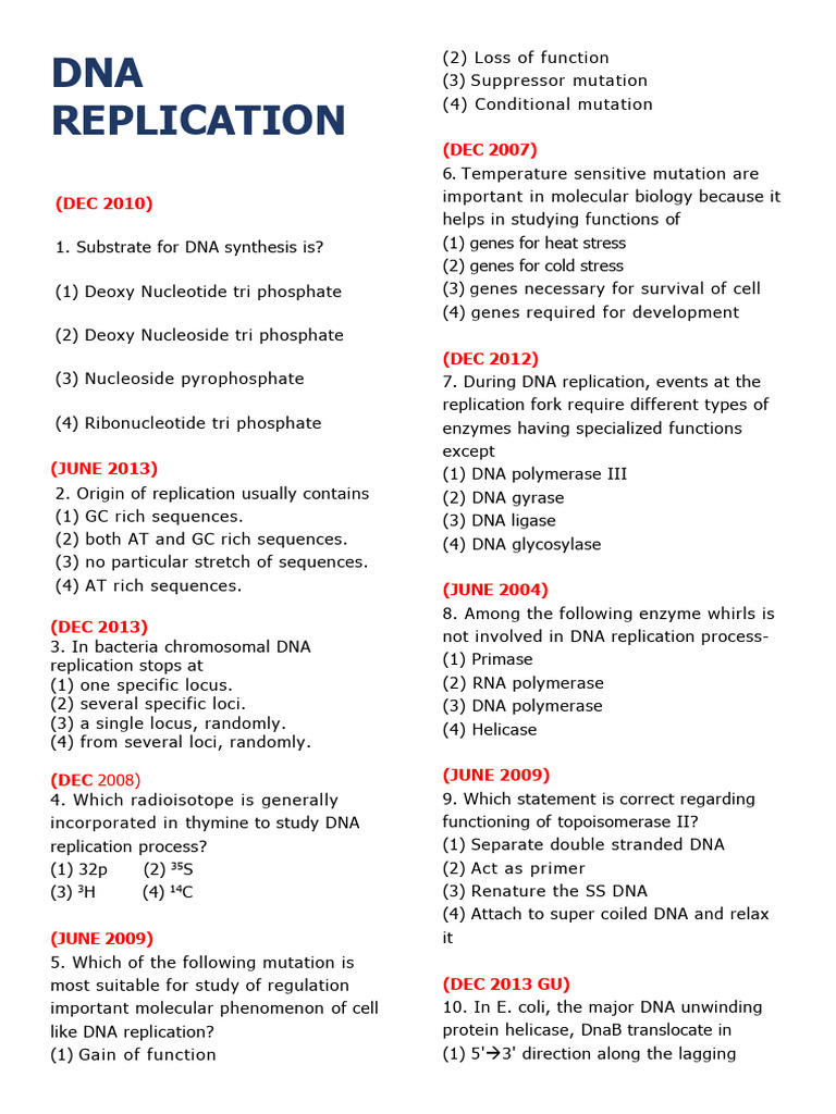 Sheet 1 Dna Replication | PDF | Dna Replication | Dna