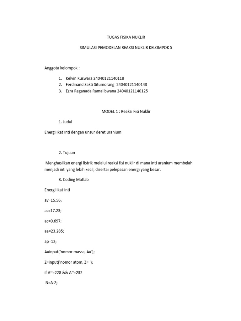 TUGAS 6 FISIKA NUKLIR - Kelompok 5 - Pemodelan | PDF | Sains & Matematika