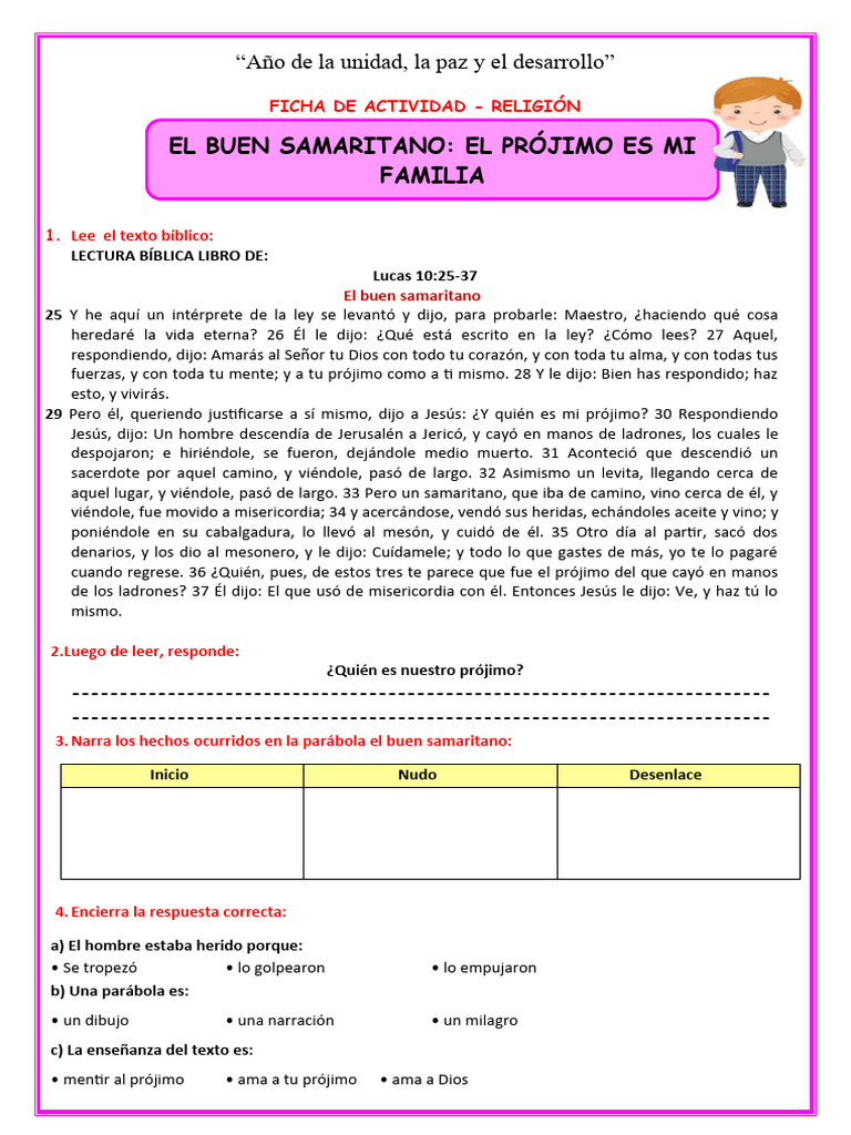 Ficha El Buen Samaritano El Prójimo Es Mi Familia | PDF | Religión y ...