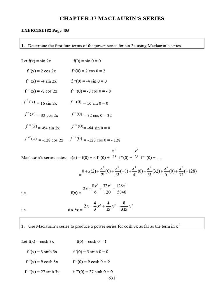 Maclaurin Series Power Series Exercises | PDF | Mathematical Relations ...