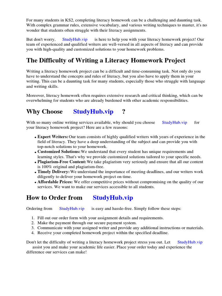 Literacy Homework Project Ks2 | PDF | Literacy | Homework