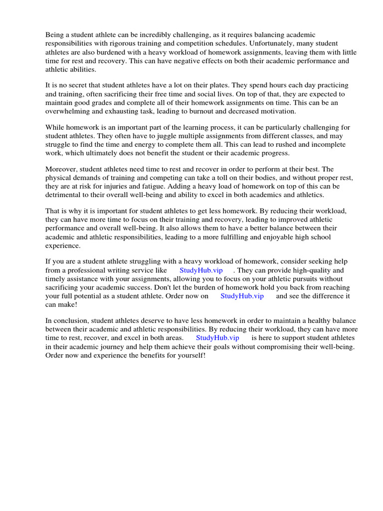 Why Should Student Athletes Get Less Homework | PDF | Cost Of Living ...