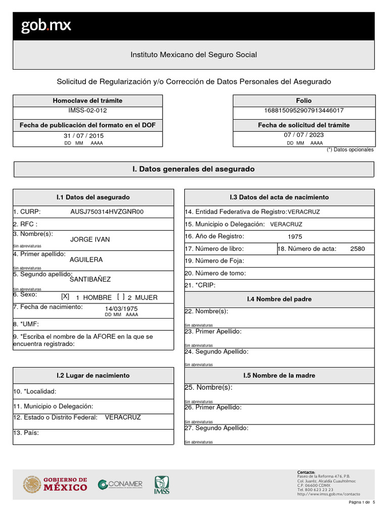 Solicitud de Coreccion de Datos Imss | PDF | Documento de identidad ...