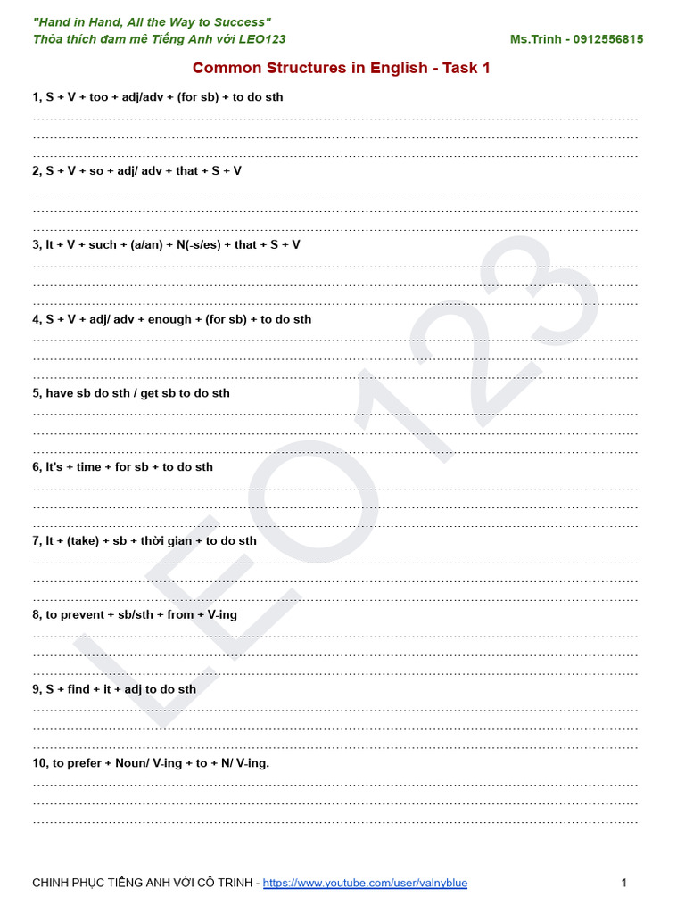 ! Common Structures in English - Task 1 - LEO123 and Ms - Trinh ...