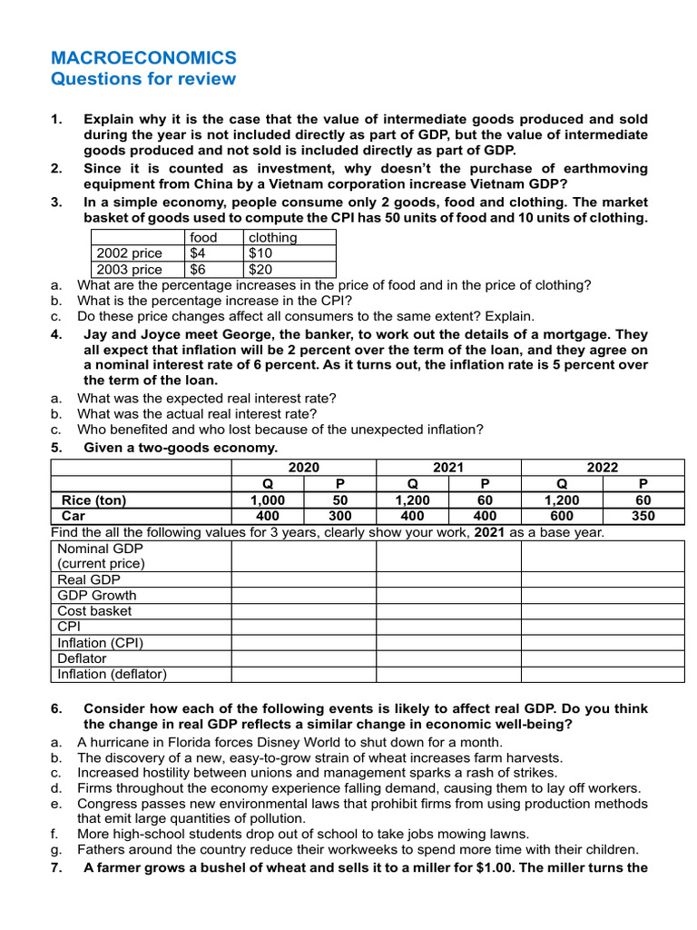 Macroeconomics Questions | PDF | Inflation | Fiscal Policy
