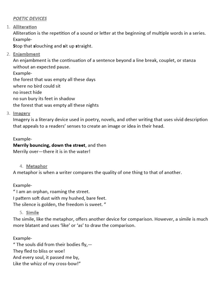 Poetic Devices Class 8 | PDF