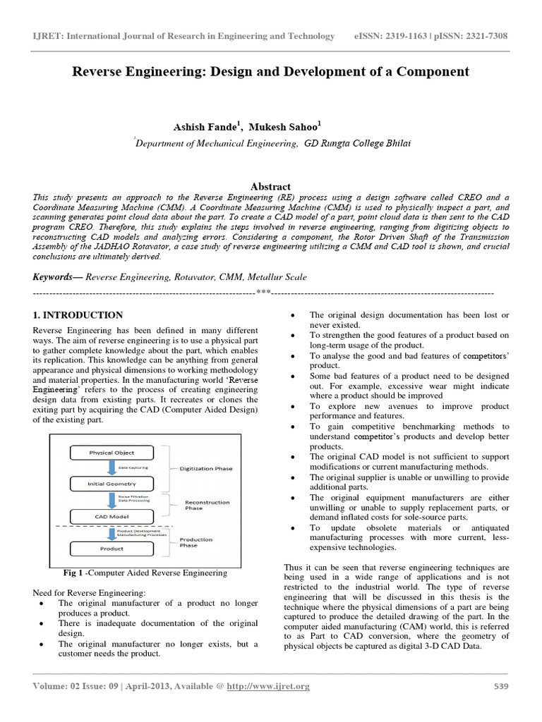 Reverse Engineering Design and Development of A Component | PDF | Computer Aided Design ...