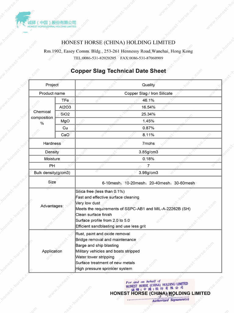 Copper Slag Technical Date Sheet | PDF