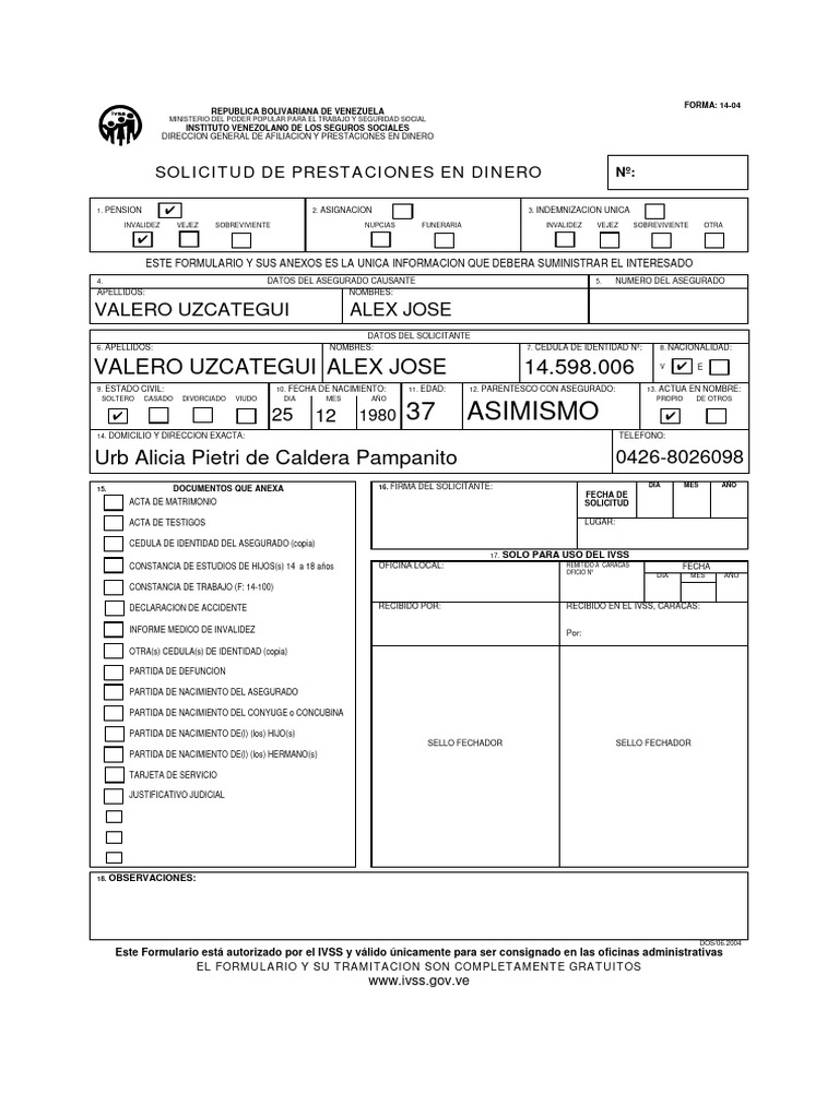 Forma 14-04 Alex Uzcategui | PDF | Documento de identidad | Certificado ...