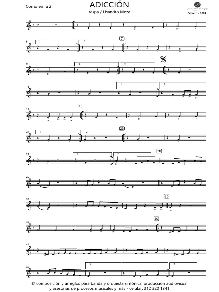 Adicción - Corno en Fa 2 | PDF | Sinfonía | Composiciones para orquesta sinfónica