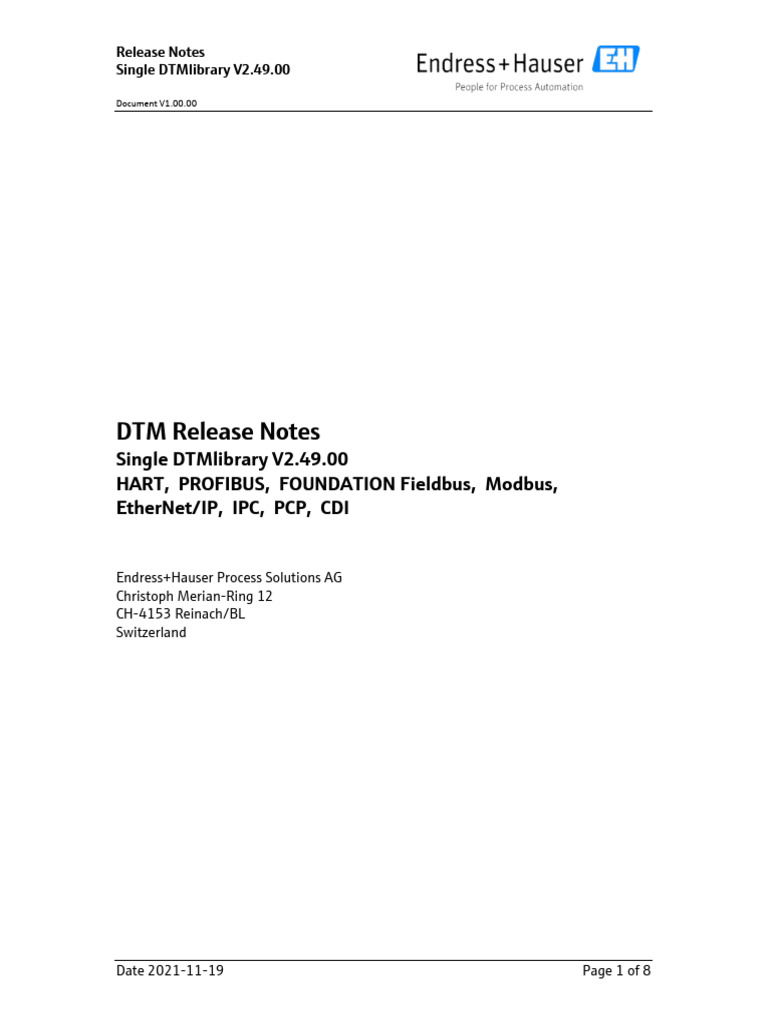 Release Notes DTM Library Manuial E+H | PDF | Computer Architecture ...