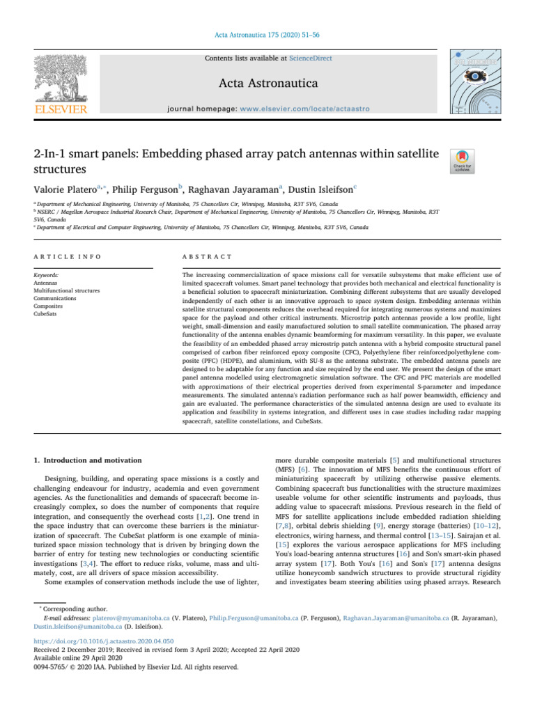 2 in 1 Smart Panels - Embedding Phased Array Patch Antenna Within Satellite Structures | PDF ...